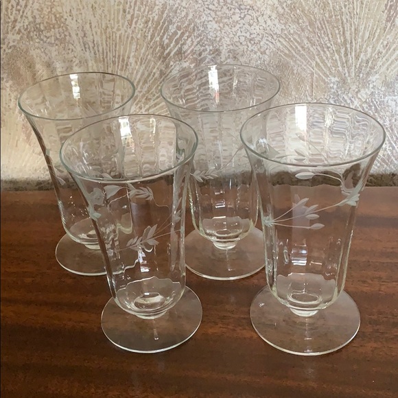 Vintage | Dining | Midcentury Etched Crystal Parfait Glasses | Poshmark